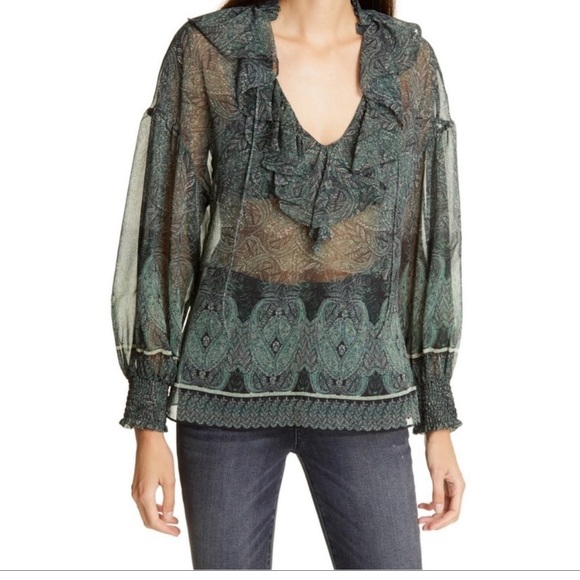 Alice + Olivia | Tops | Alice And Olivia Julius Paisley Ruffle Top ...